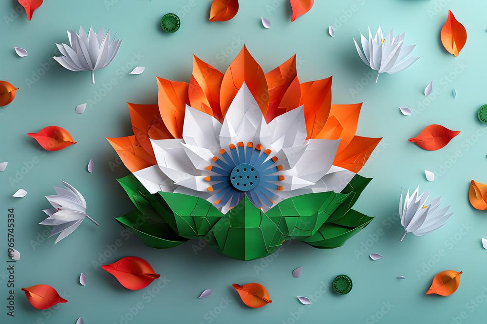 Magic Lotus flower in indian flag color pattern. Water lily flower on ...