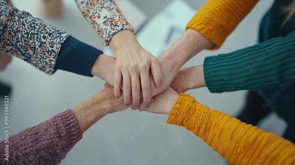 Four hands stacked on top of each other, symbolizing teamwork and unity ...