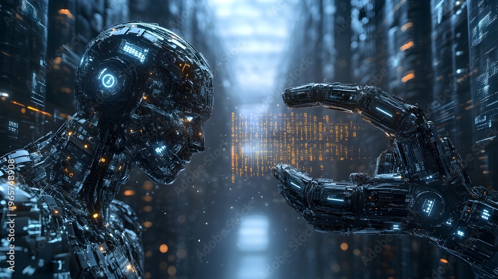 Trading bots in a high-tech environment transferring binary code ...