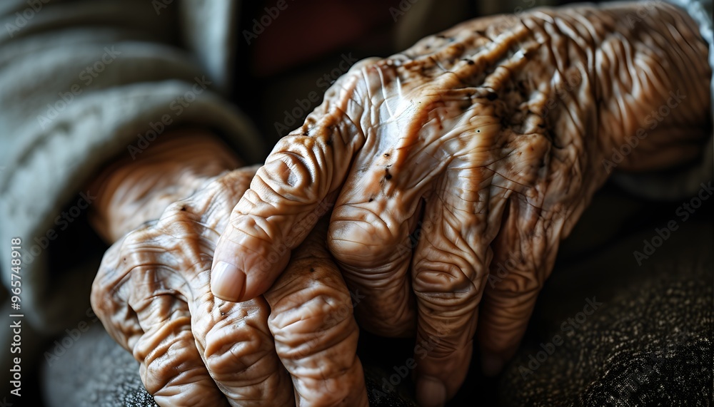 Timeworn hands revealing stories of resilience, adorned with wrinkles ...