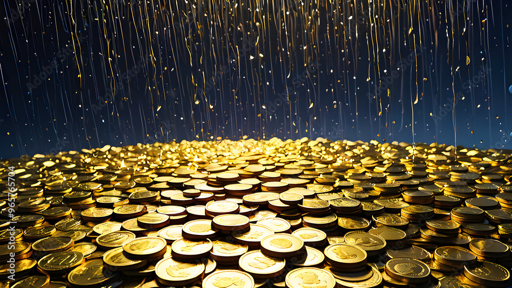 Gold coin rain, cryto currency raining, coin raining, rich concept, money is the best concept ...