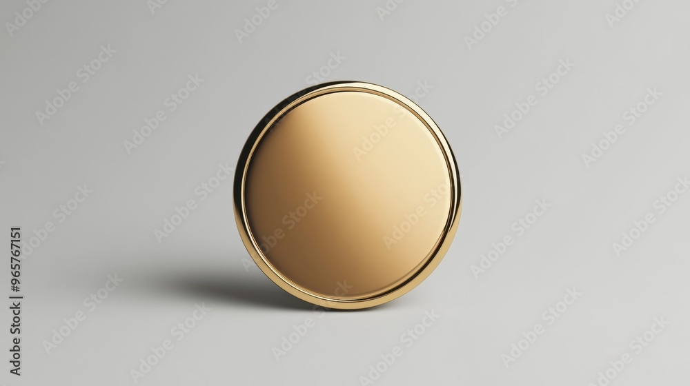 Round gold pin badge mockup casting shadow on white background Stock ...