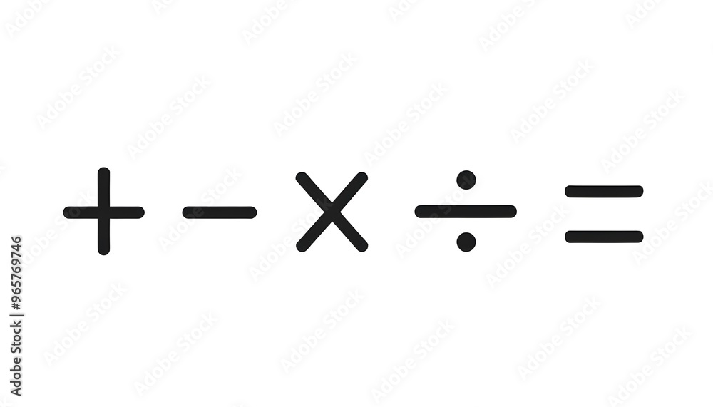 Math addition, subtract, multiple, equals, and divide symbols on a ...