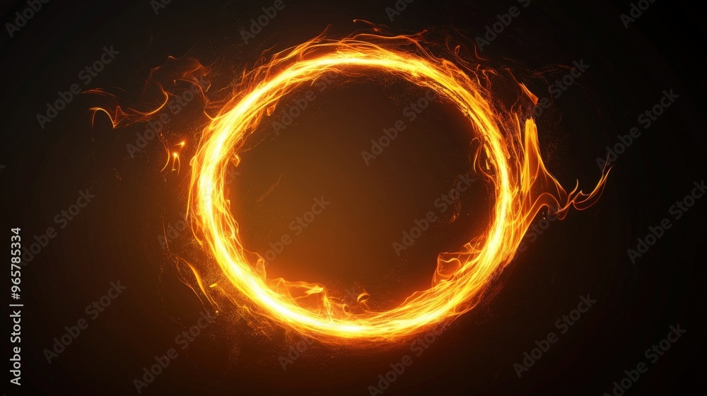 Fire circle with light trail glow effect. Isolated magic flare ring ...