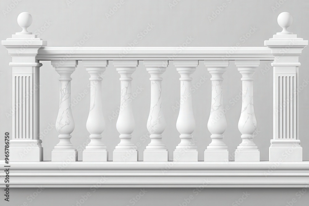 White stone or marble balustrades with pillars, columns, balusters and ...