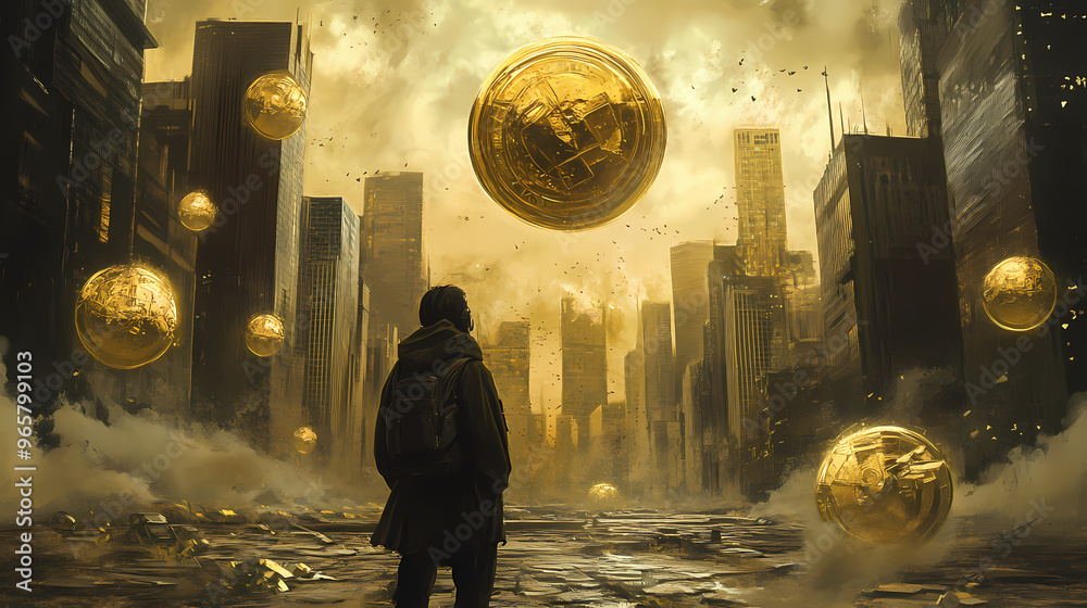 Illustrate a propaganda poster from a dystopian future where gold is ...