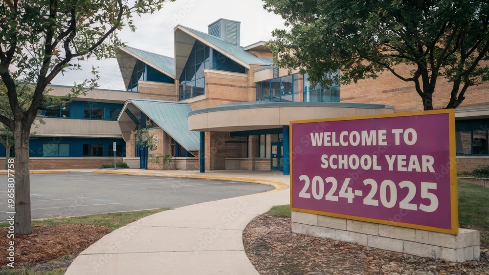 Welcoming new school year 2024-2025. Modern educational building ...