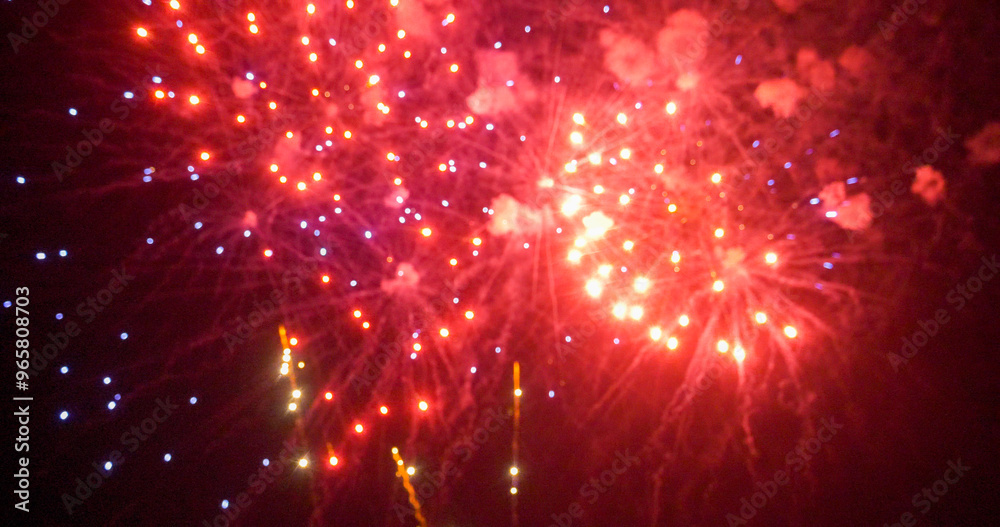 Blurred background Red Firework celebrate anniversary happy new year ...