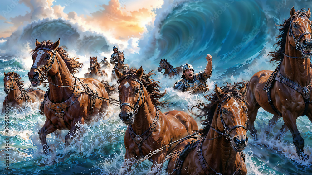 Art illustration bible scene concept. Crossing the Red Sea. When the ...