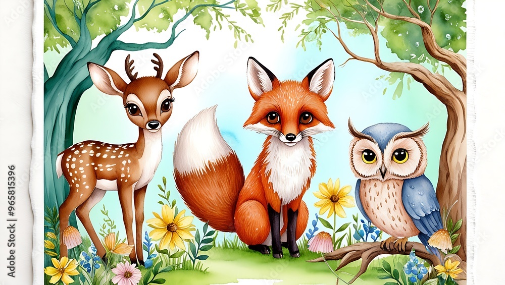 Whimsical woodland watercolor invitation featuring forest animals like ...