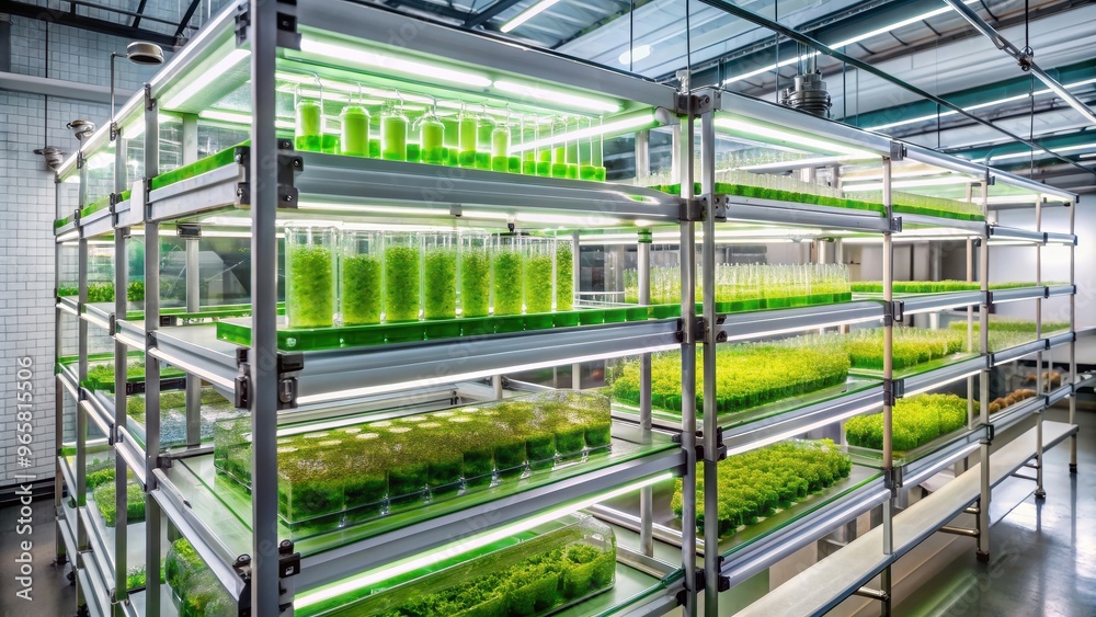 Photobioreactor setup in a laboratory for cultivating algae fuel, algae ...