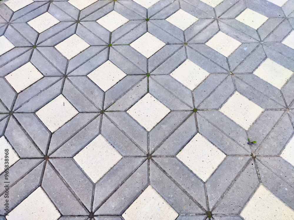 Geometric patterned pavement with alternating textures and colors in an ...