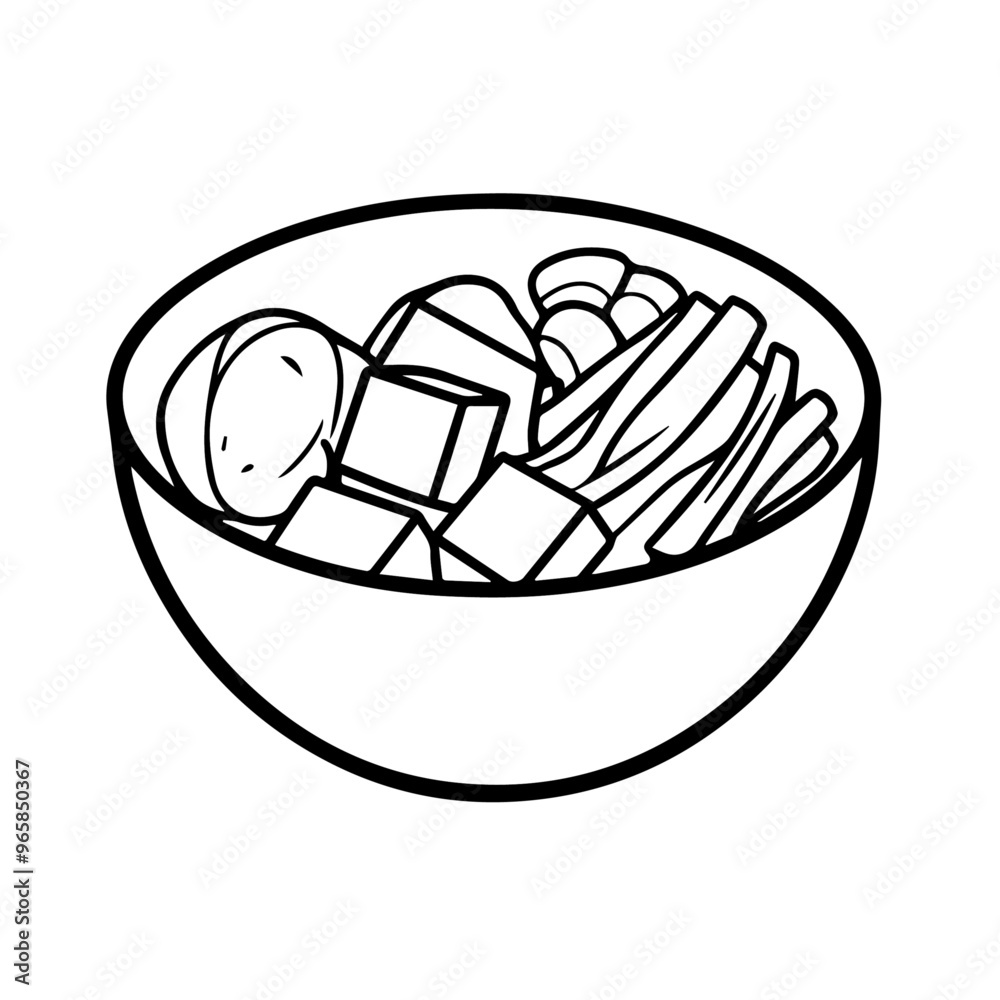 Korean Kimchi Bowl – Black Outline Vector Illustration for Korean ...
