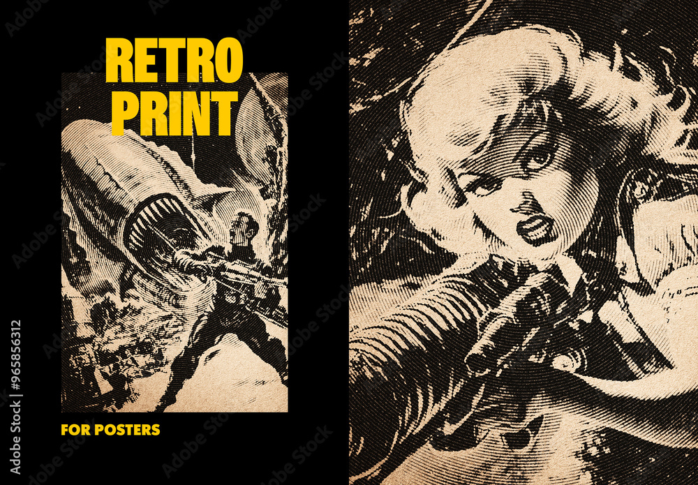 Vintage Print Poster Photo Effect Mockup Stock Template | Adobe Stock