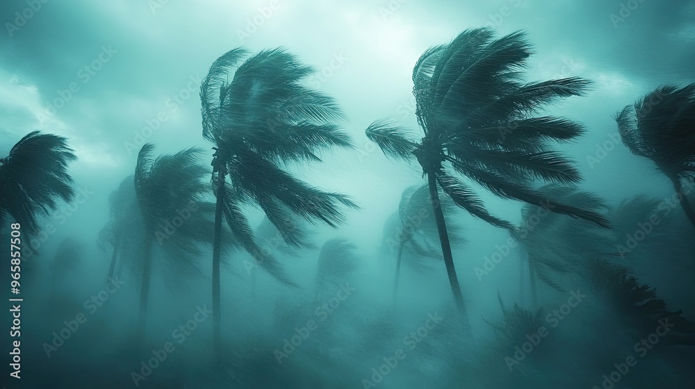 50. Gale-force winds bending palm trees during a tropical storm ...