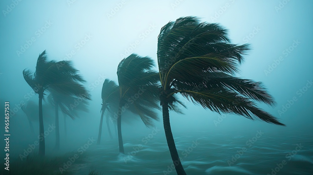 50. Gale-force winds bending palm trees during a tropical storm ...