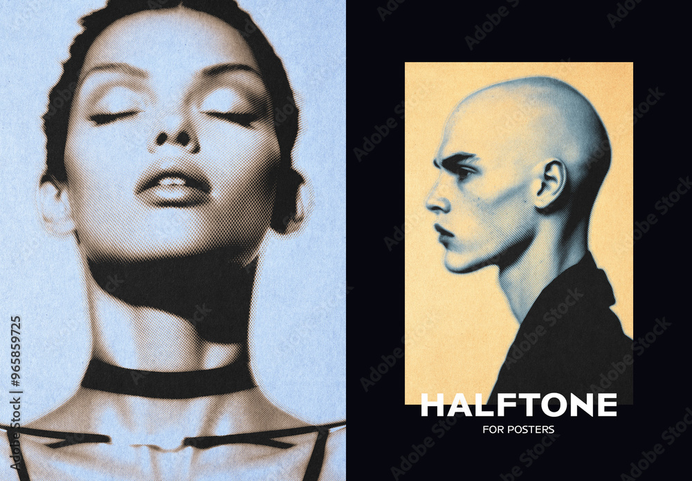Vintage Halftone Poster Photo Effect Mockup Stock Template | Adobe Stock