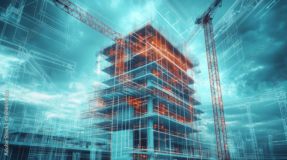 Futuristic construction with smart concrete showcases modern building ...