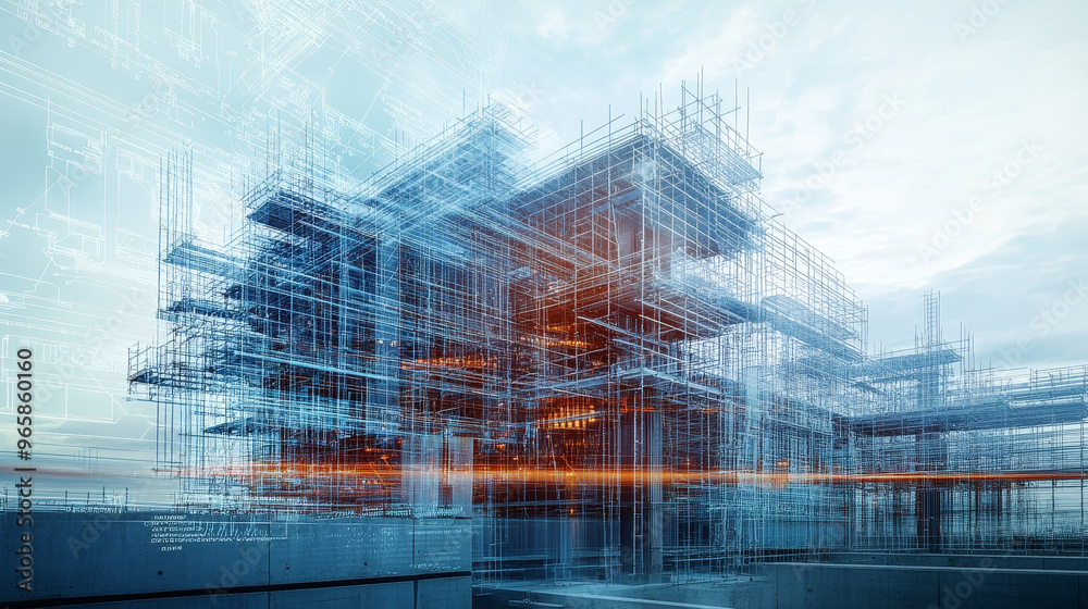 Futuristic construction featuring smart concrete and intricate ...