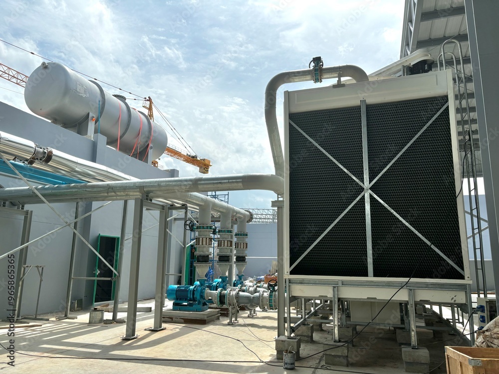 air cool water chiller system, HVAC system, water tank and water pipe ...