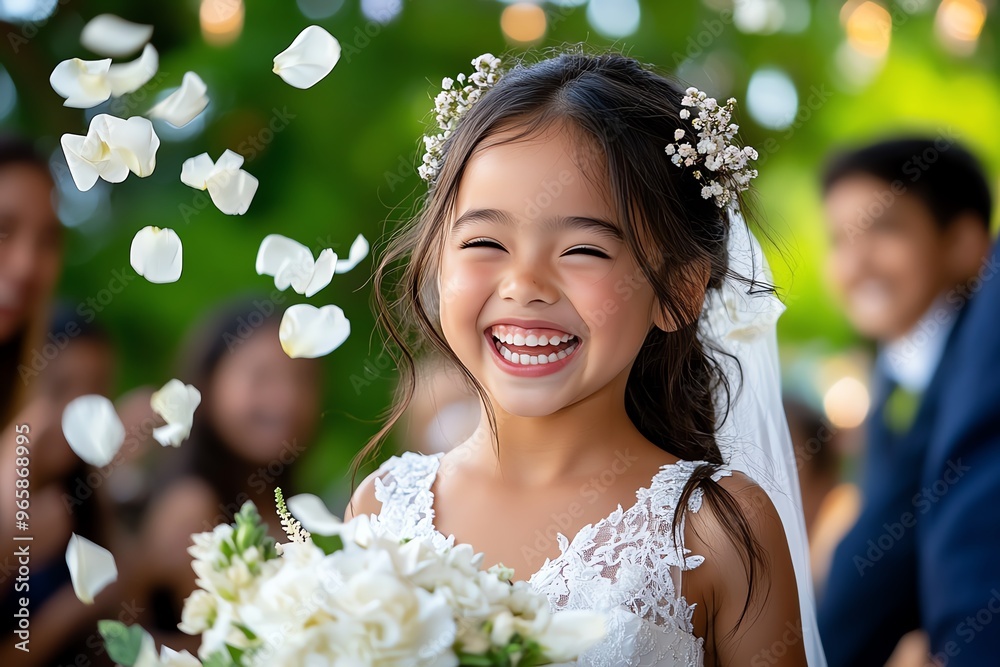 Girl caught the bouquet and spun around in delight as the petals ...