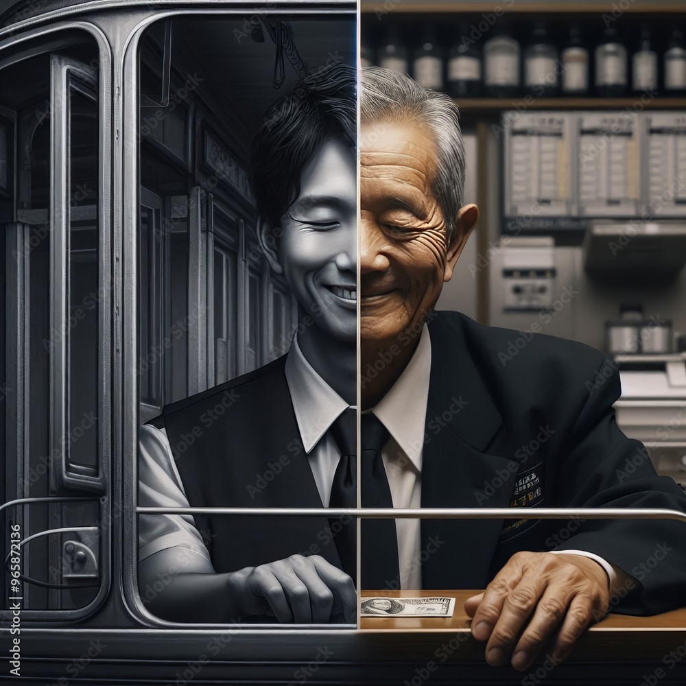 69 The Fading Smile The tram driver's smile is slowly fading rep Stock ...