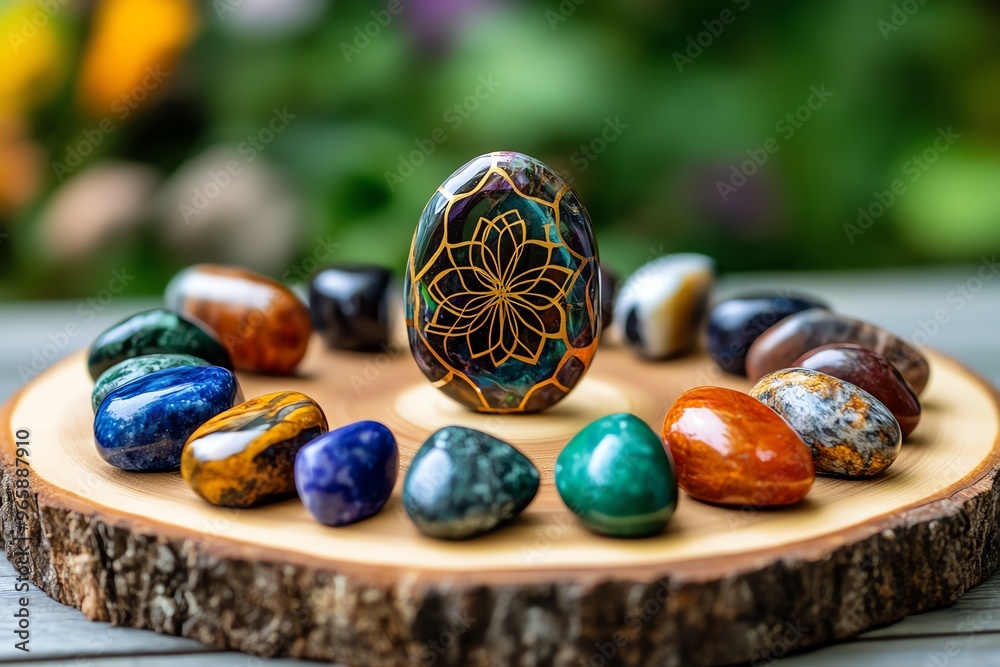 Spiritual energy flowing through a crystal grid set up to enhance ...