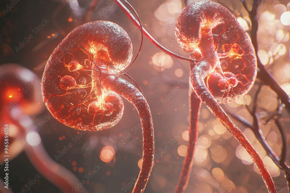 image showcases detailed view of urinary system, highlighting nephrons ...