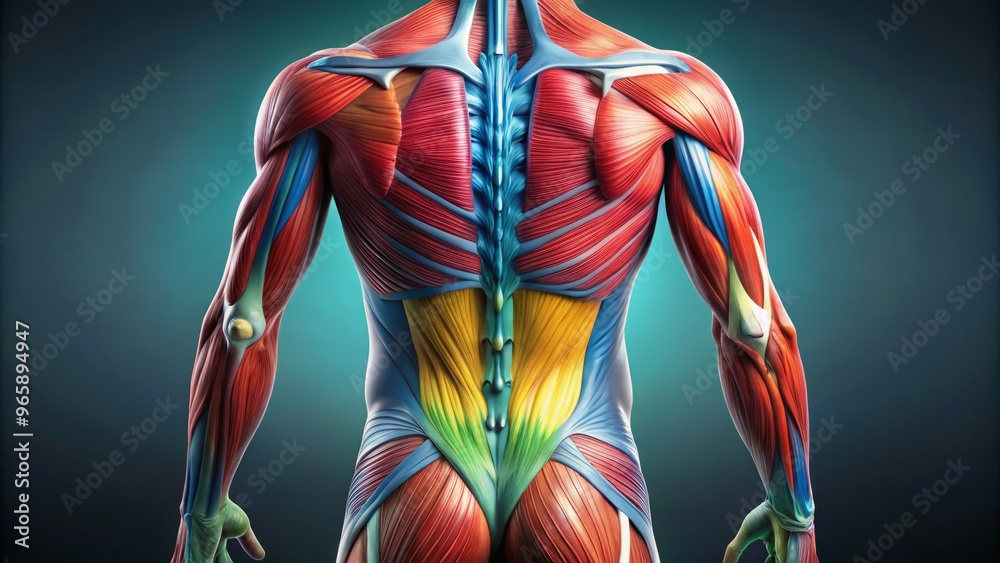 explaining muscle anatomy of lower back with colorful diagrams Stock ...