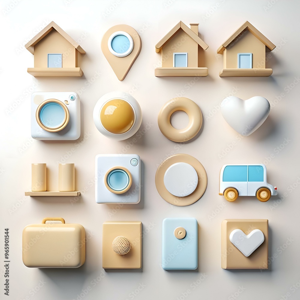 Cute 3D Icons for Mobile App Design. Stock Photo | Adobe Stock