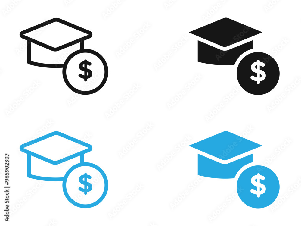 tuition fee icon black and white vector outline sign Stock Vector ...