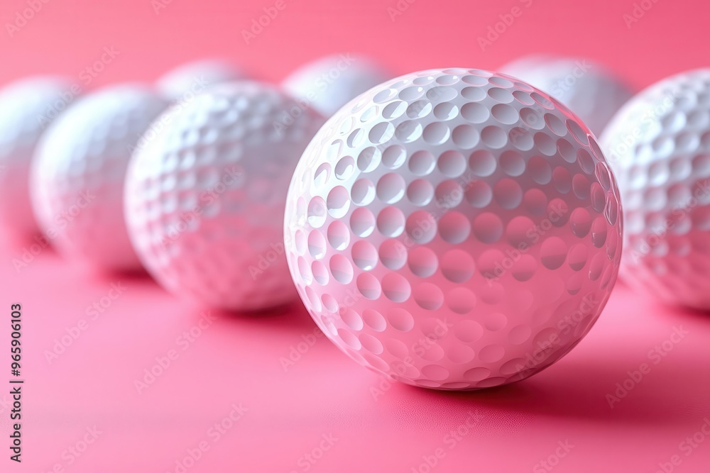 artistic arrangement of golf balls on a vibrant pink background ...
