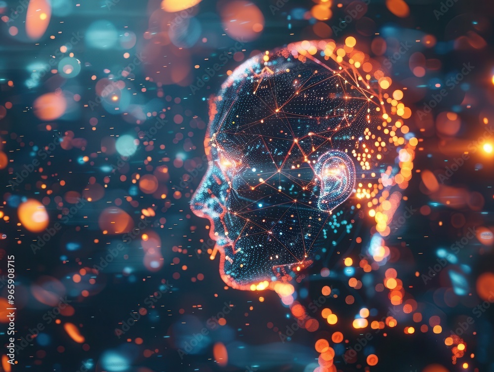 ai game development concept with digital neural network forming a 3d ...