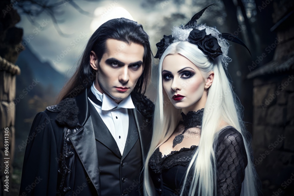 Gothic vampire couple costume party ideas with black and white color ...