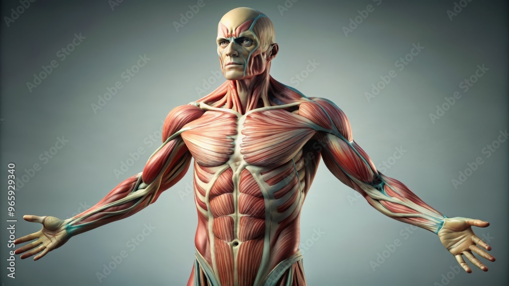Illustrated human anatomy figure, highlighting the intricate ...
