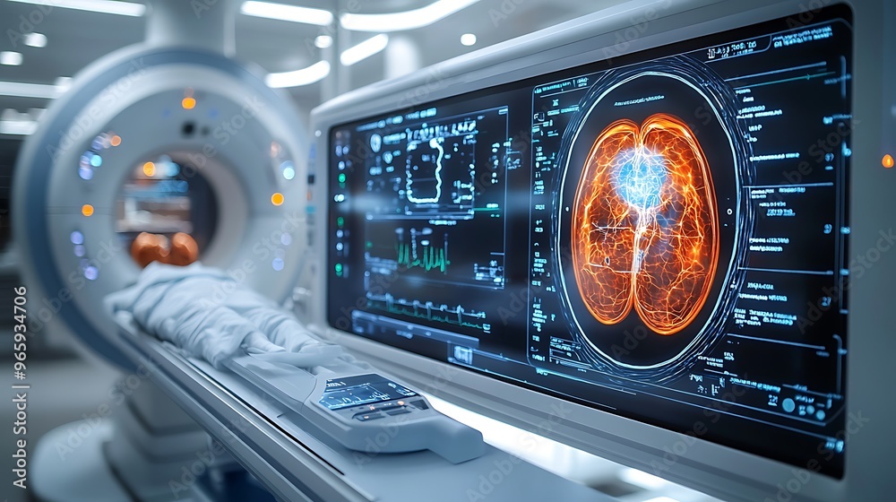 image of a diagnostic device scanning a patient's body, displaying real ...