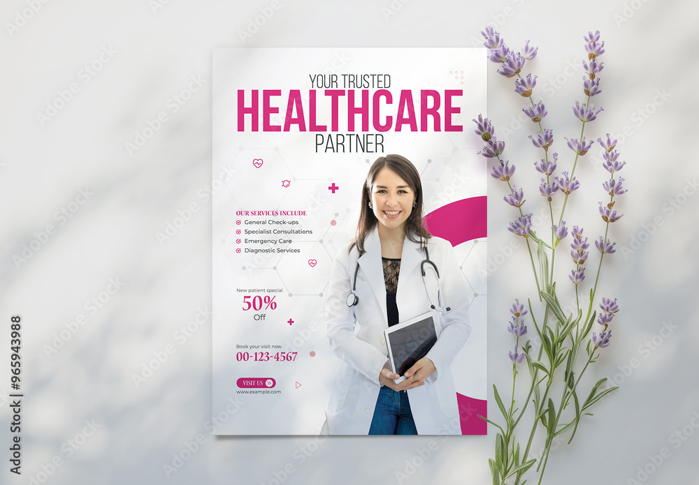 Printable Doctor HealthCare Leaflet Flyer Layout Stock Template | Adobe ...