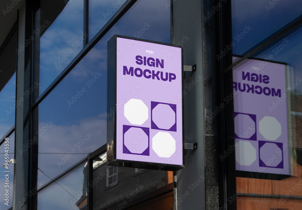 Vertical Sign Attached to Wall Mockup Stock Template | Adobe Stock