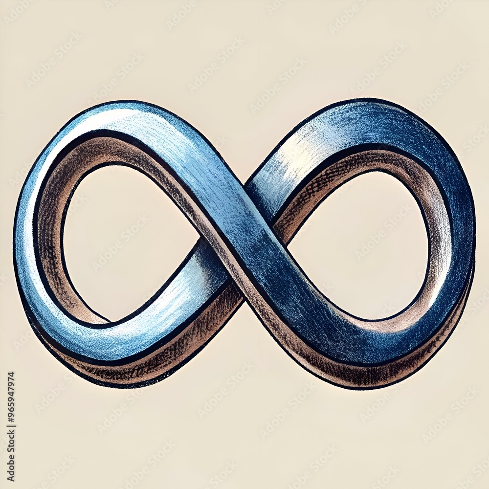 A hand drawn. stylized infinity symbol with a metallic blue and brown ...