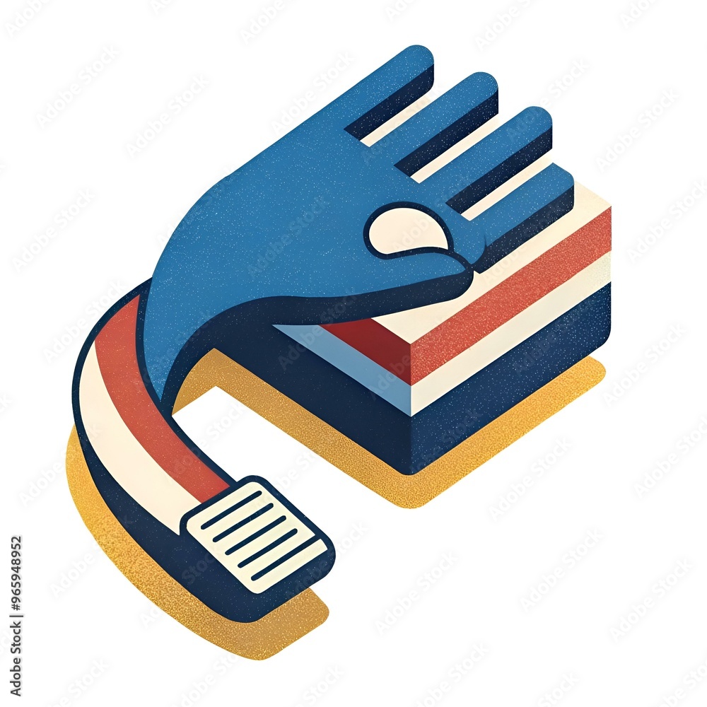 A 3D icon depicting a hand stealing a striped block. creating a ...