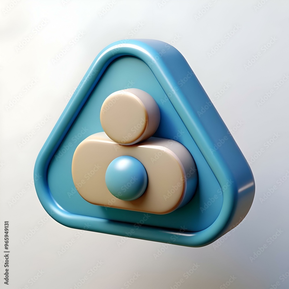 A modern. 3D icon depicting a user profile within a blue triangle ...