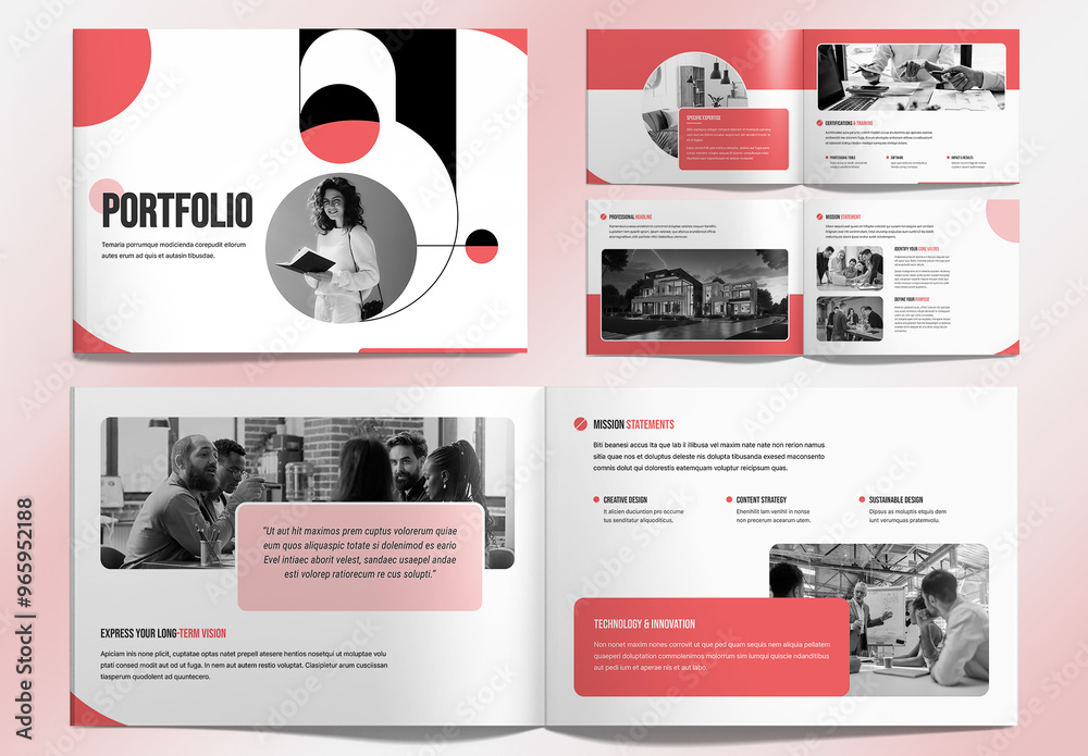 Digital Portfolio Landscape Layout with Red Accents Stock Template ...