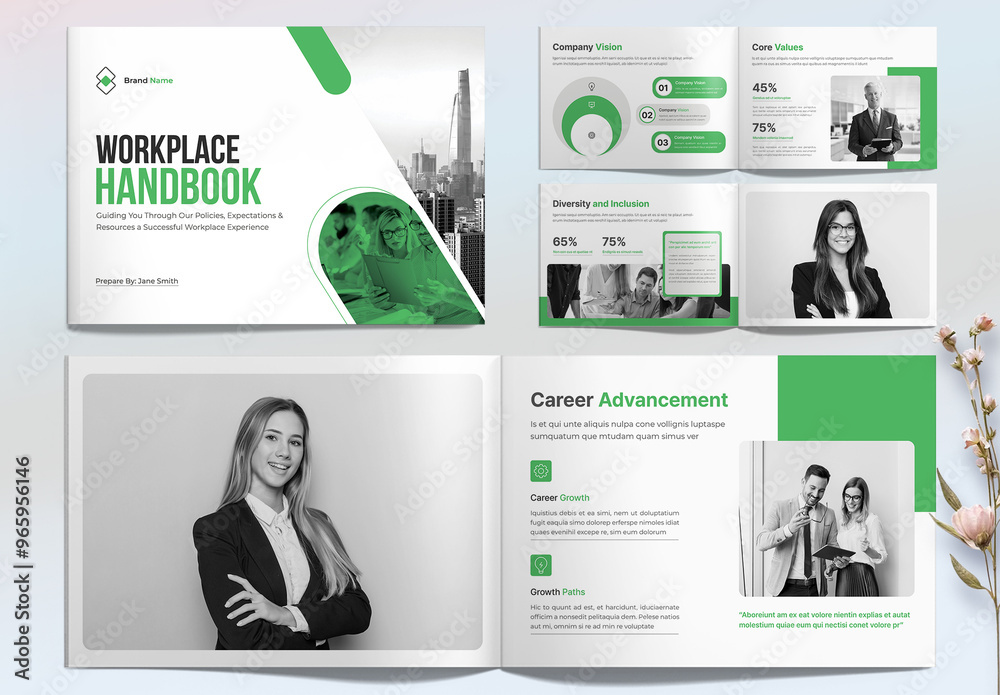 Employee Workbook Handbook Brochure Layout Stock Template | Adobe Stock