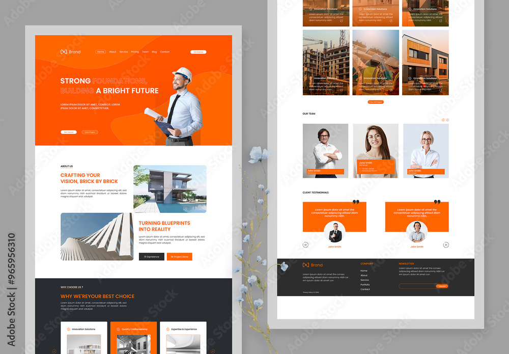 Corporate Construction Landing Page UX UI Design Layout Stock Template ...