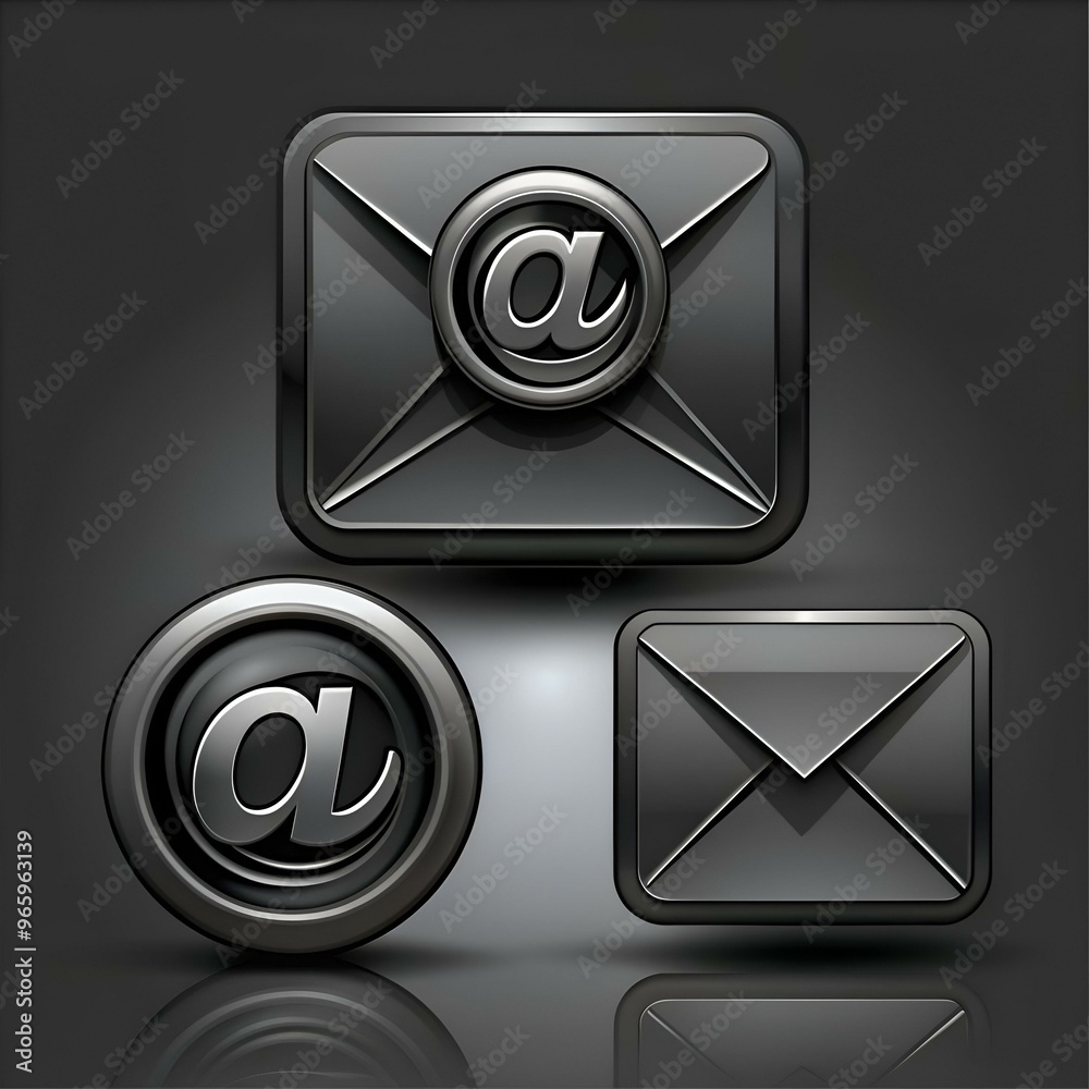 Sleek and modern black and silver email icons for website design ...