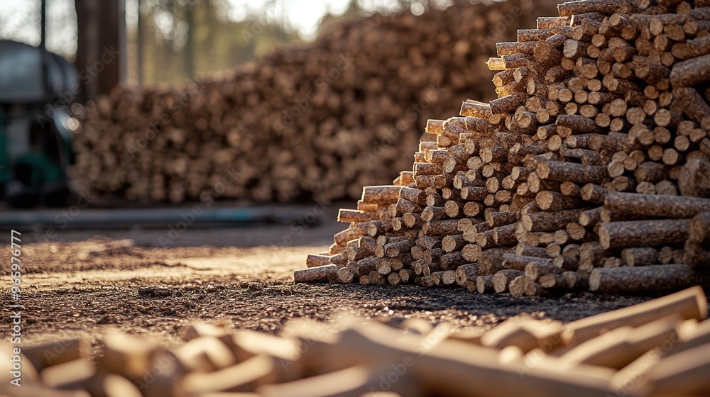 biomass wood pellets stack with woodpile background ideal for renewable ...