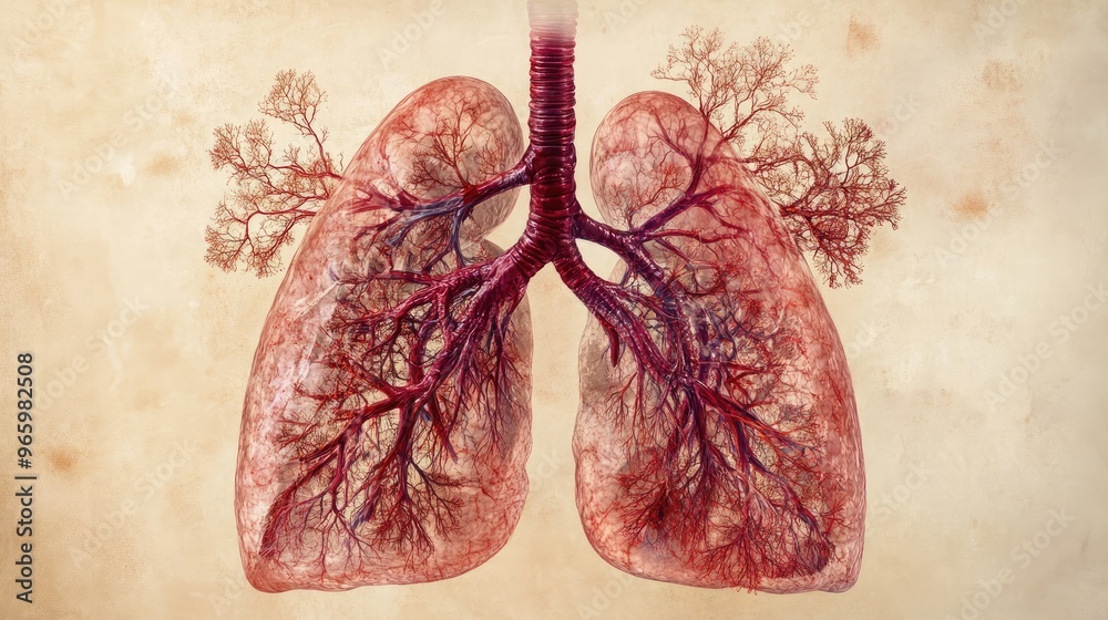 Human lungs in a cross-section, showing bronchi, alveoli, and blood ...