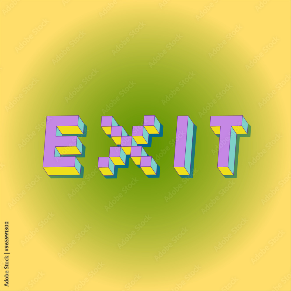 Bright exit lettering sign in isometry on gradient yellow background ...