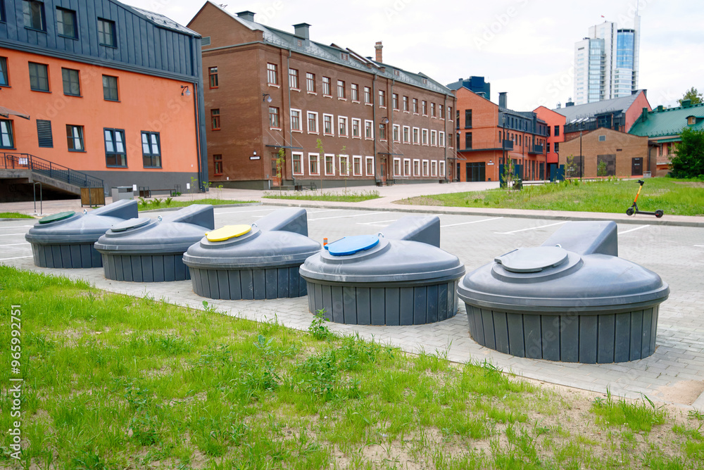 Underground recycling bins for separate waste, urban planning with ...