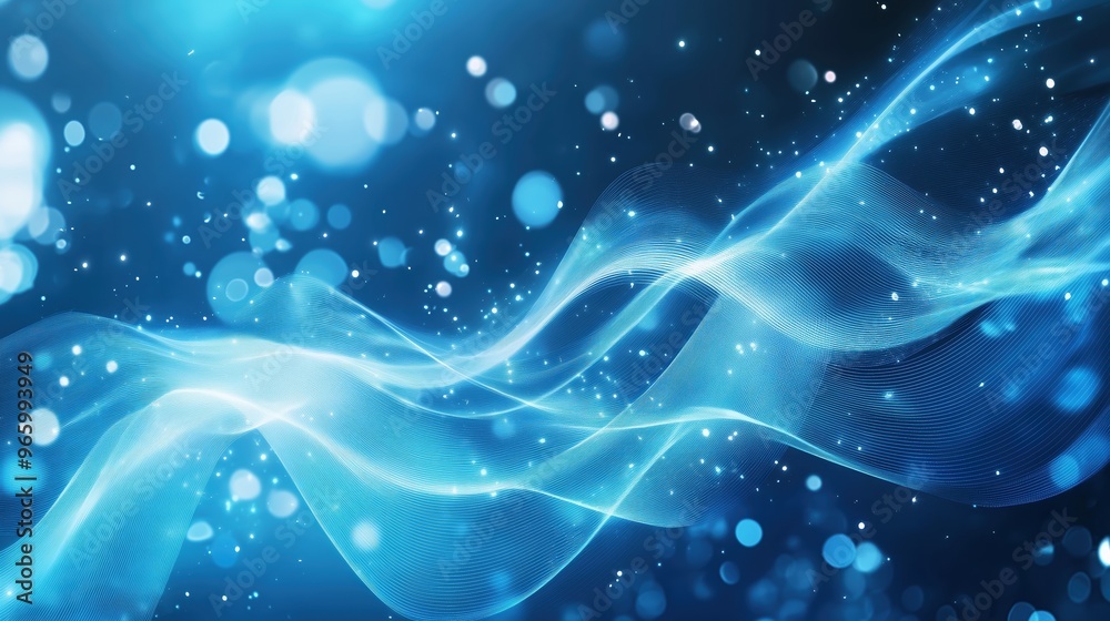 Abstract blue digital background featuring glowing light waves and dots ...